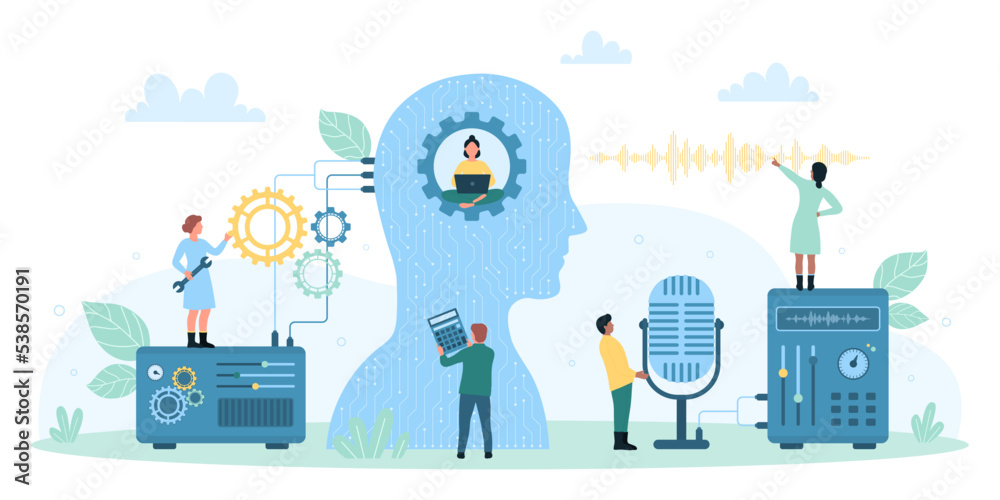 AI conrol and support, recognition vector illustration. Cartoon tiny ...