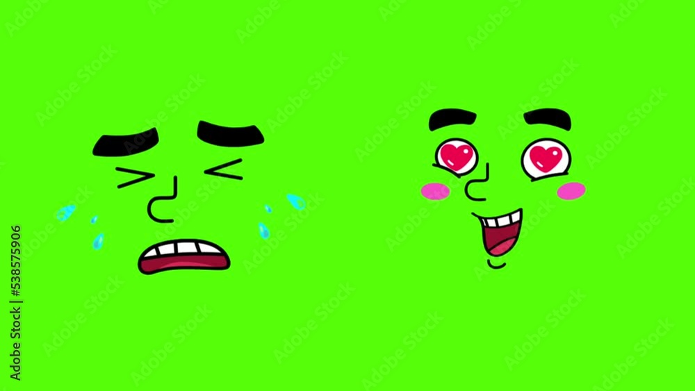 cartoon facial expressions on green screen Stock Video | Adobe Stock