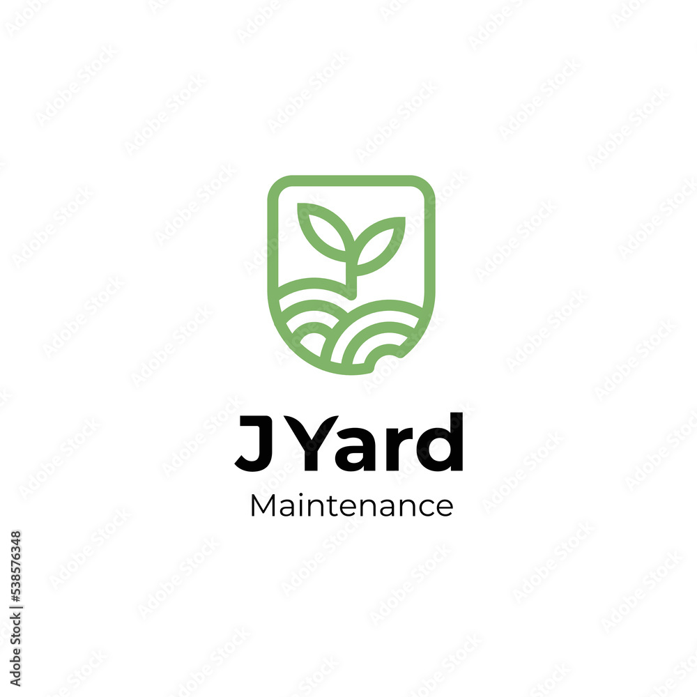 clean yard or garden logo with green soil and plant symbol emblem logo ...