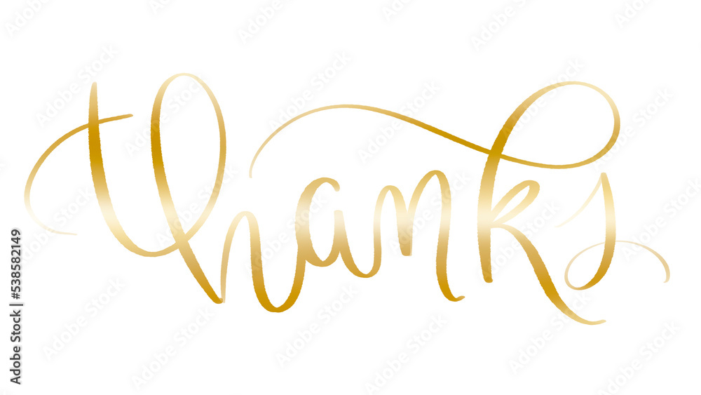 Metallic gold THANKS brush lettering banner on transparent background ...