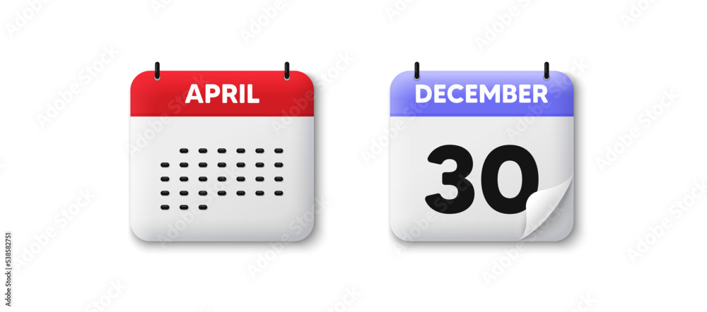 Vetor de Calendar date 3d icon. 30th day of the month icon. Event ...