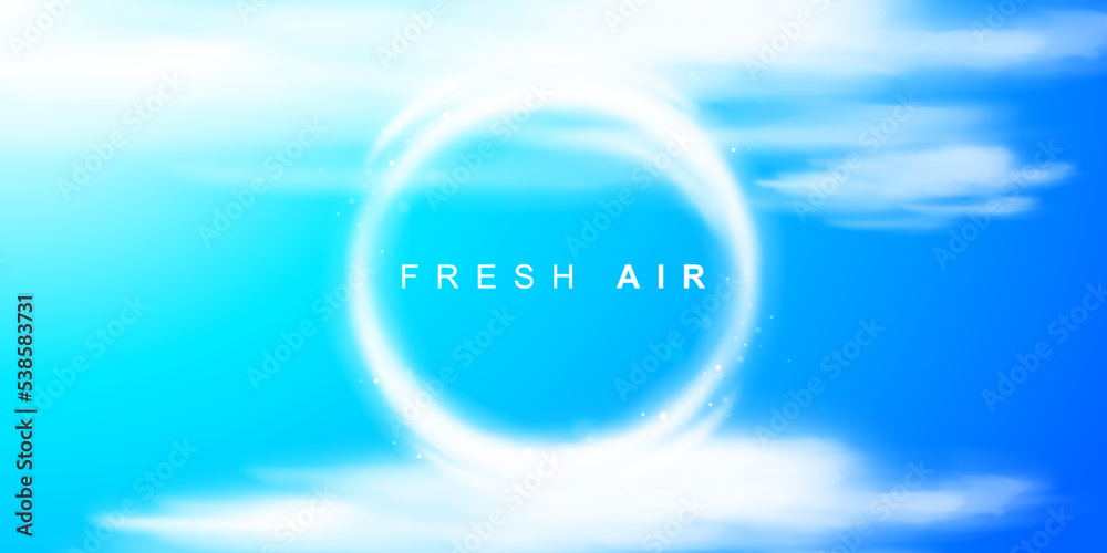 Circle from the cloud in the blue sky. Gate to paradise. Round cloud ...