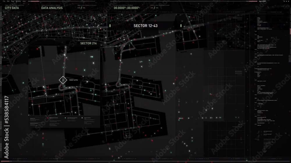Spy detection system scanning the map of the urban area. Spy detection ...