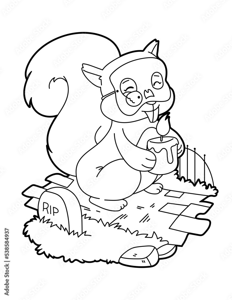 Squirrel line art, halloween, coloring pages, drawing cartoon, cute ...