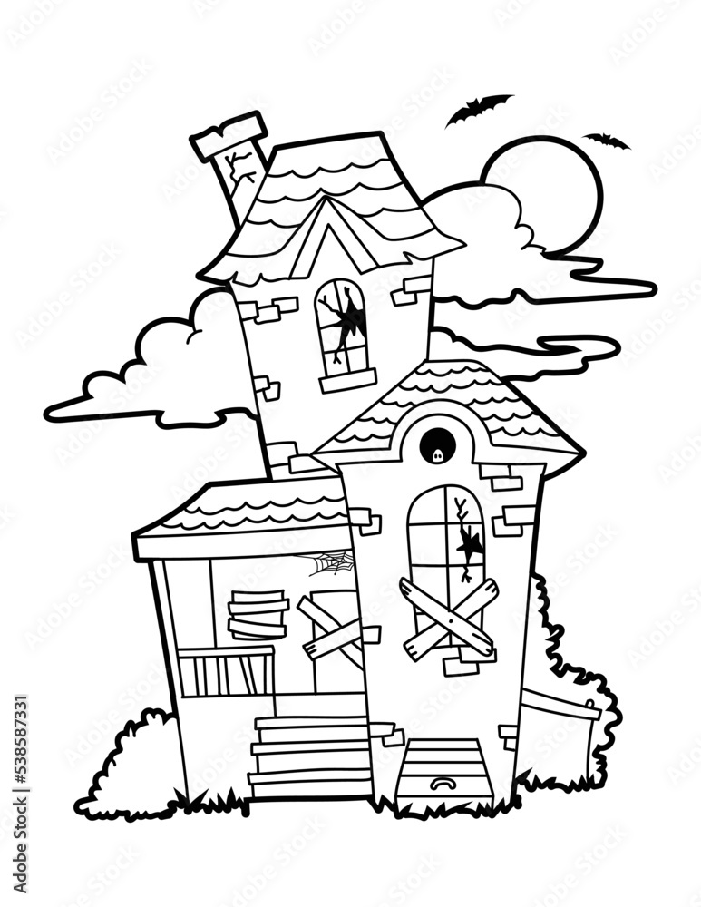 haunted house, spooky, halloween, night, coloring book, coloring page ...
