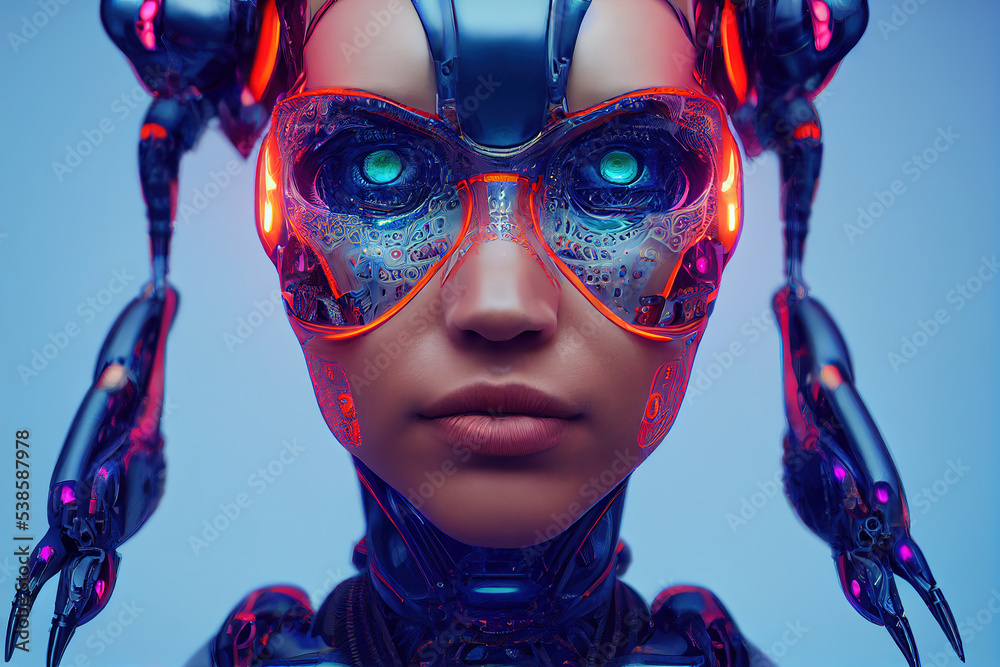 Beautiful female cyborg. Conceptual of futuristic bionics and ...