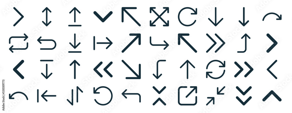 set of 40 outline web arrows icons such as up and down arrows, repeat ...