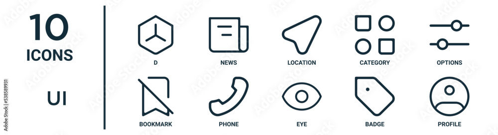 ui outline icon set includes thin line d, location, options, phone ...