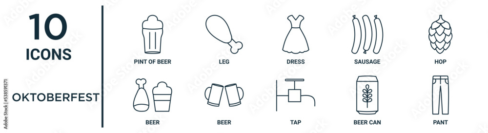 oktoberfest outline icon set includes thin line pint of beer, dress ...