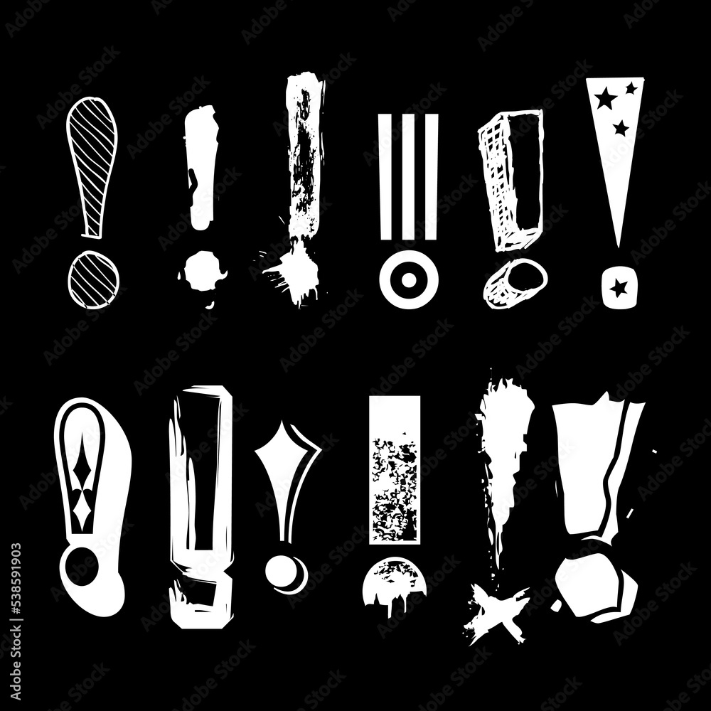 Vector set of grunge, bold, rough exclamation marks or points ...