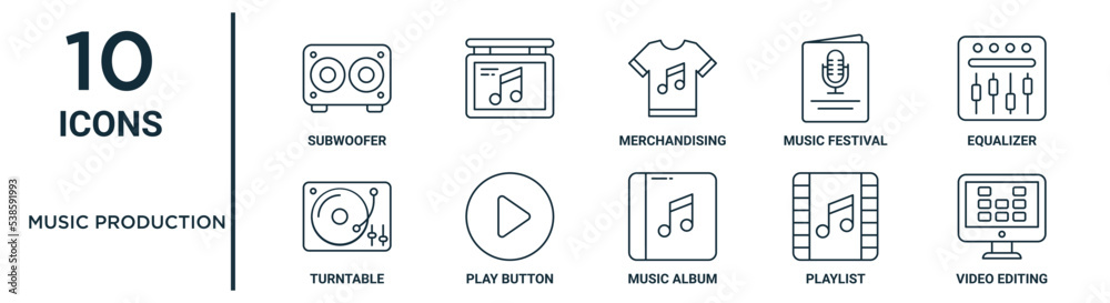 music production outline icon set includes thin line subwoofer ...