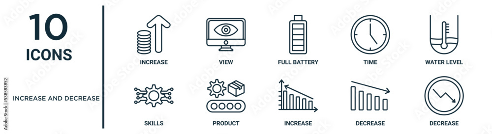 increase and decrease outline icon set includes thin line increase ...