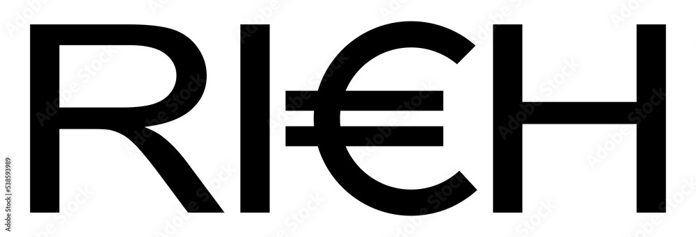 Visual Text of the 'RICH' with Euro Sign for Icon, Symbol, Logo ...