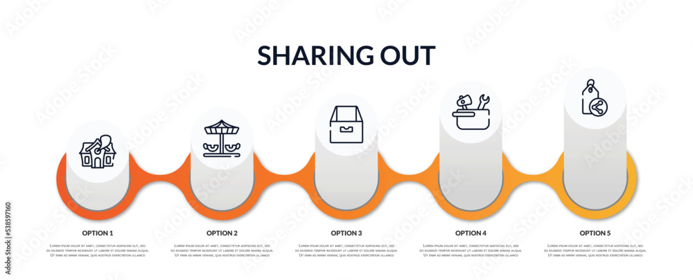 set of sharing out outline icons with infographic template. thin line ...