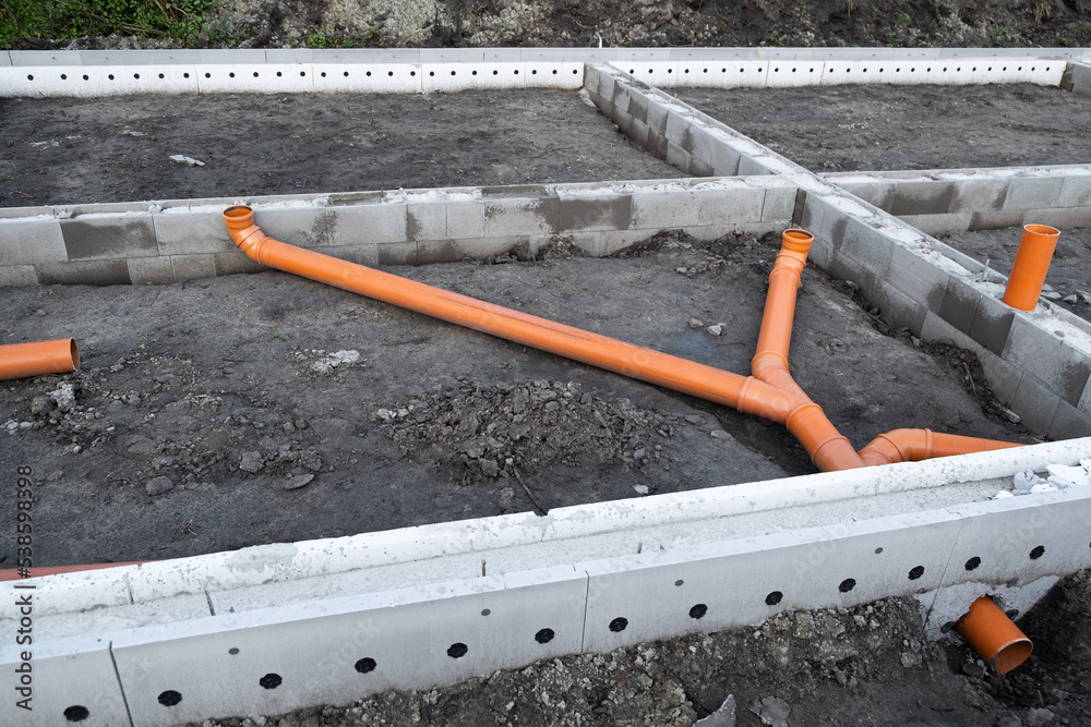 New Installed pipework system. Sewer Line developed and mounted on the ...
