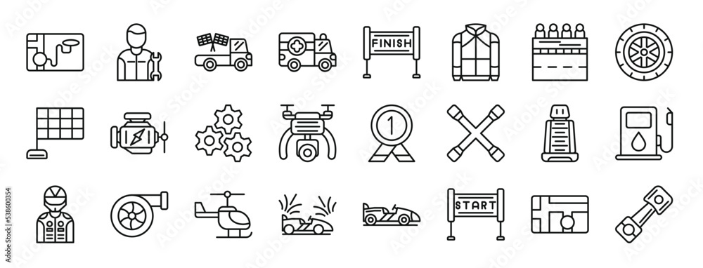set of 24 outline web auto race icons such as navigation, mechanic ...