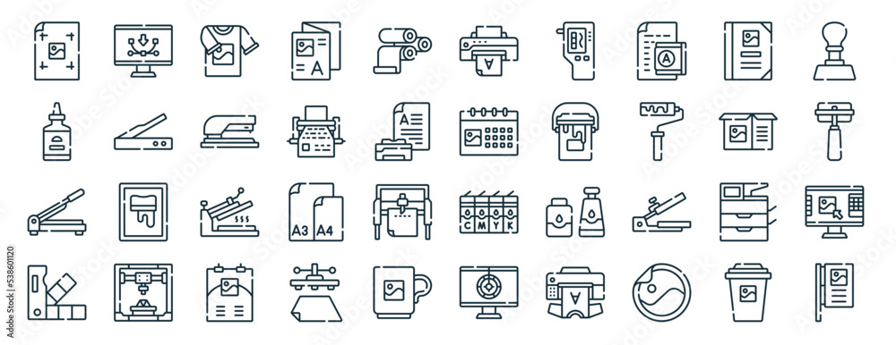 set of 40 outline web printing icons such as , glue, paper cutter ...