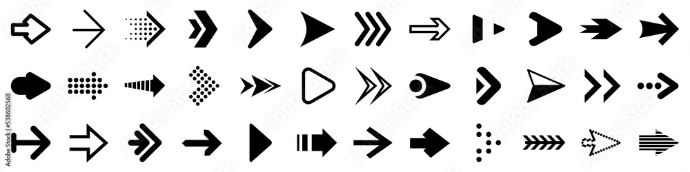 Set arrow icons. Collection different arrows sign. Set different cursor arrow direction symbols ...