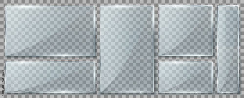 Set glass plate on transparent background, clear glass showcase ...