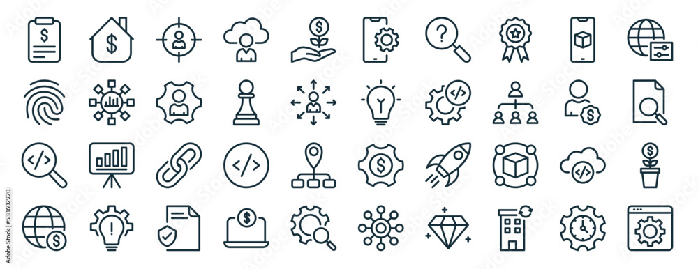 set of 40 outline web business development icons such as house ...