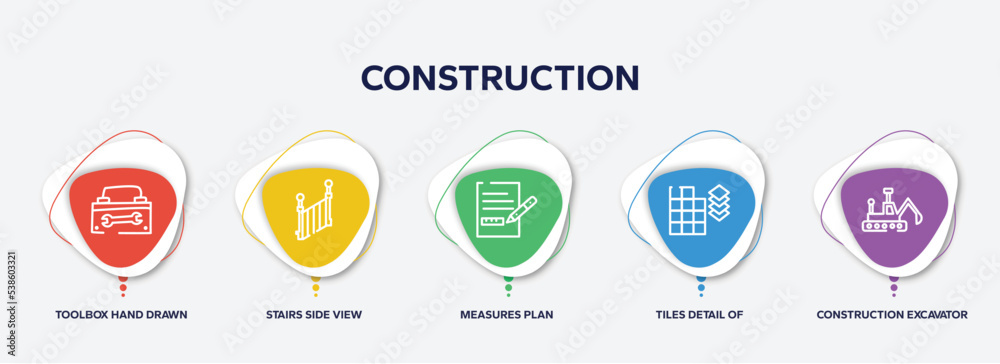 infographic element template with construction outline icons such as ...