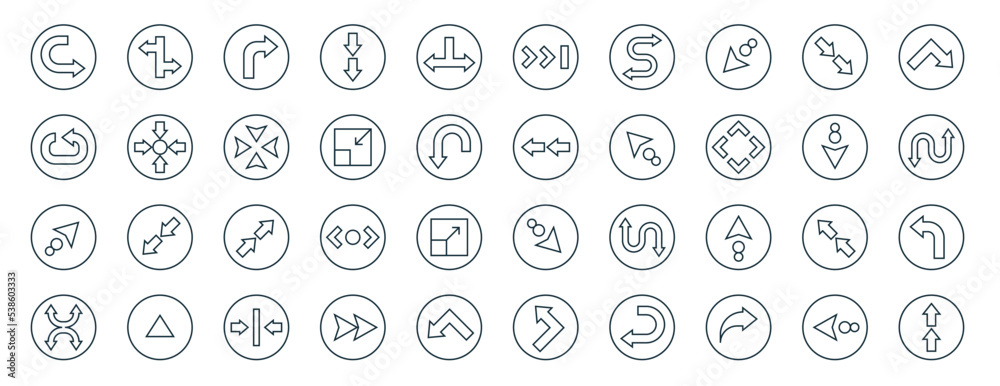set of 40 outline web arrow icons such as junction, previous location ...