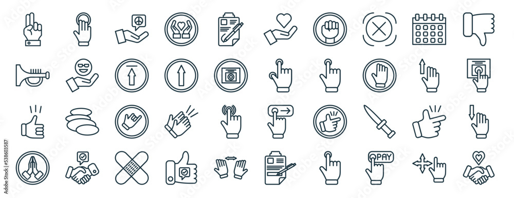set of 40 outline web hand gestures icons such as finger scan, bull ...