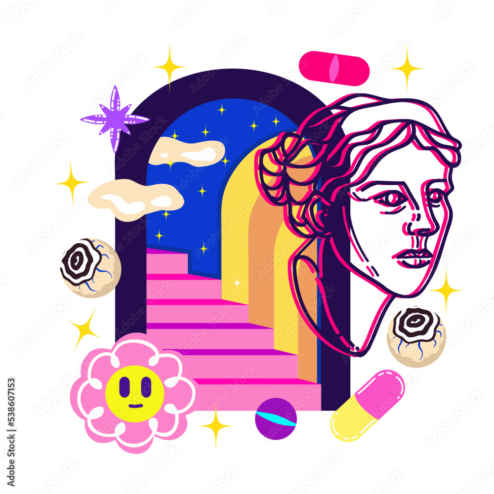 Acid abstract characters and objects. Psychedelic Decorative Templates ...