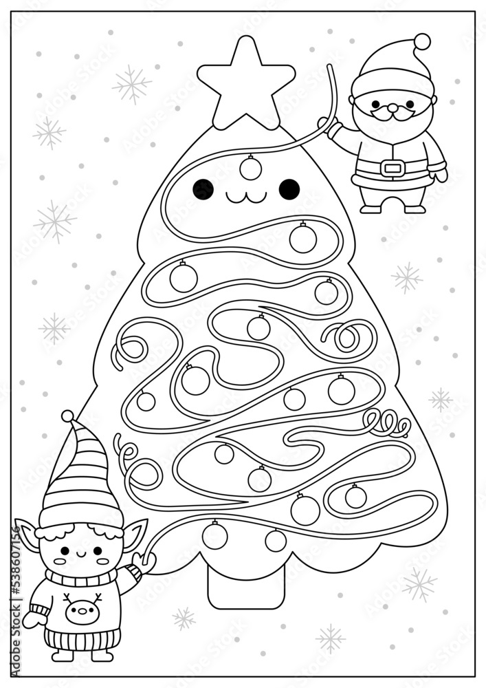 Christmas black and white maze for kids. Winter holiday preschool ...