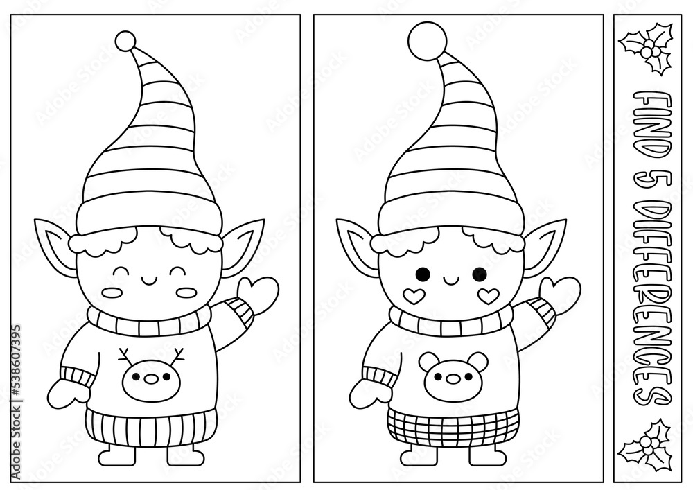 Christmas black and white find differences game for children. Attention ...