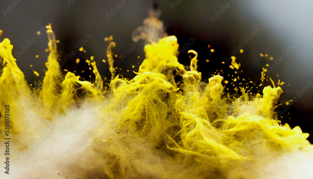 Yellow color powder explosion on black background. Explosion of yellow ...