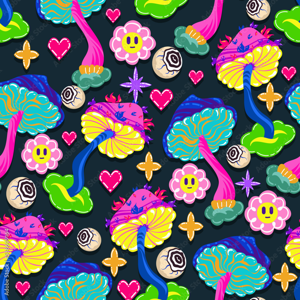 Acid abstract characters and objects. Psychedelic Decorative Templates ...