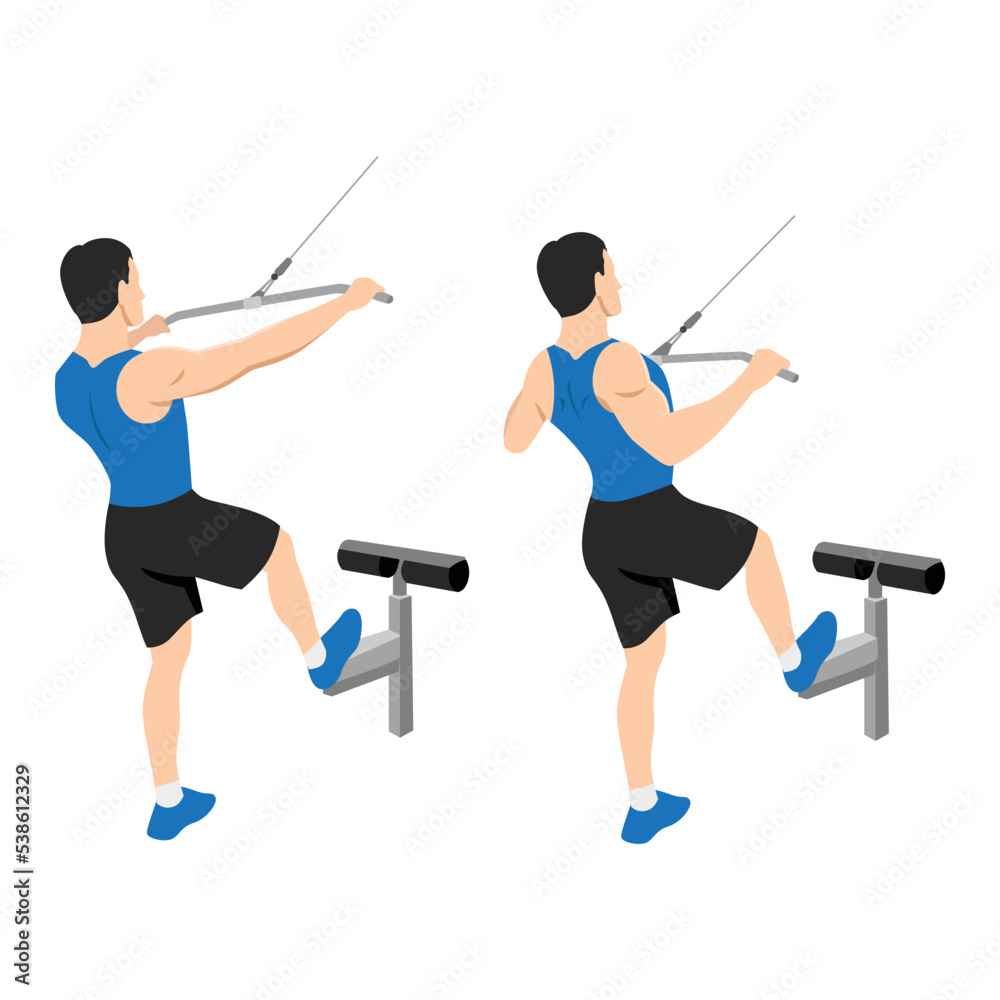 Man doing standing lat pulldown exercise. Flat vector illustration ...