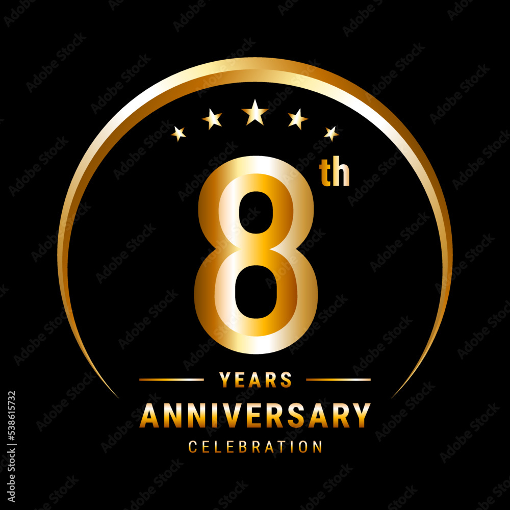 8th Anniversary, Logo design for anniversary celebration with gold ring ...