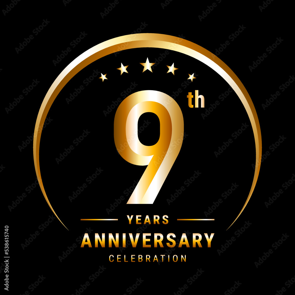9th Anniversary, Logo design for anniversary celebration with gold ring ...