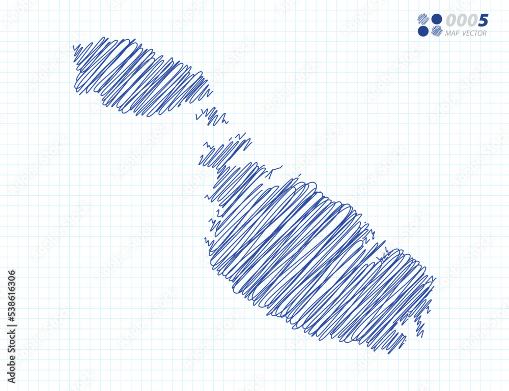 Blue vector silhouette chaotic hand drawn scribble sketch of Malta map ...