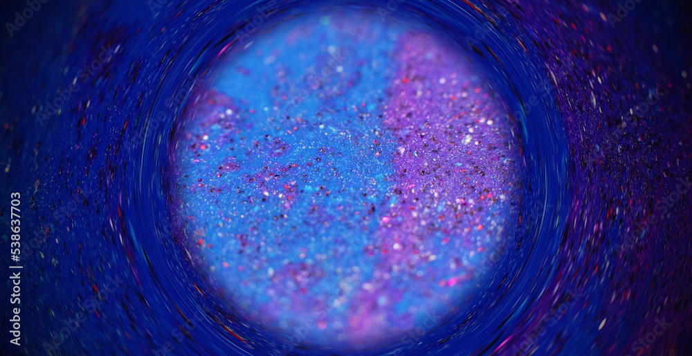 Foto de Glitter round frame. Blur fluorescent background. Sequin vortex ...