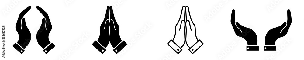 Set of folded hands vector icons. Pray sign. Human prayer symbol ...