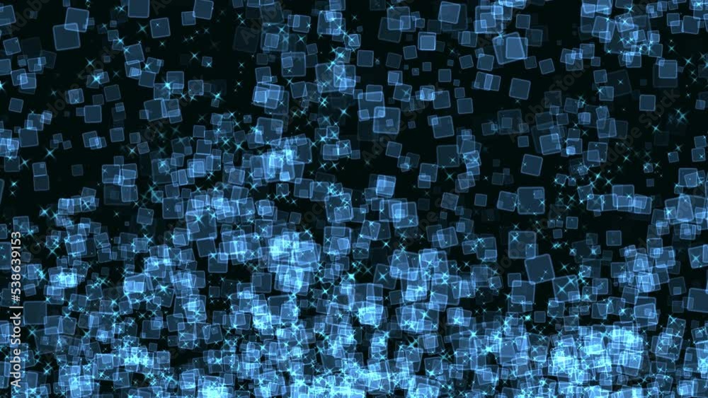 Blue cube particles floating from below on the black ground Stock ビデオ ...