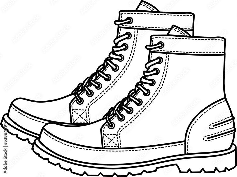 Technical drawing of snow hiking boots. Boot for extreme cold. Stock ...