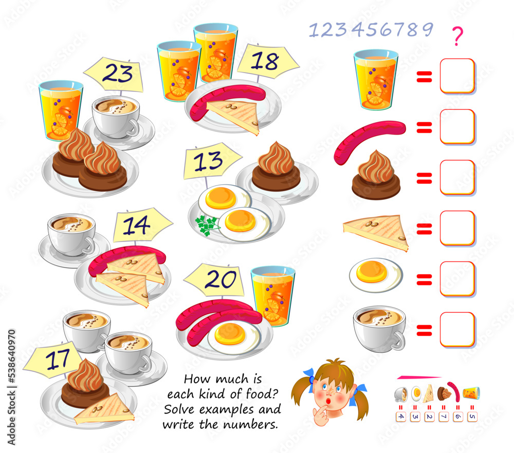 Vetor de Mathematical logic puzzle game for smartest. How much is each ...