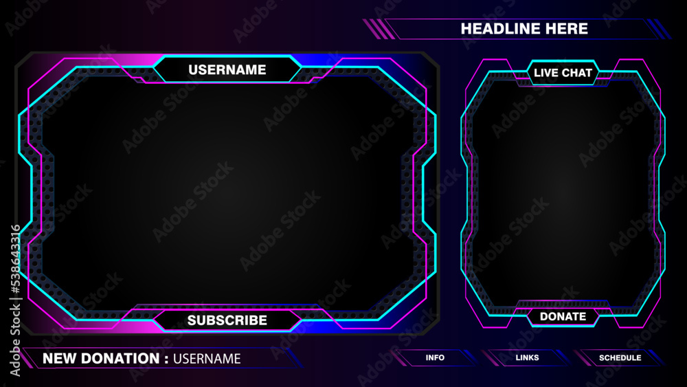 Game live stream interface overlay frames for gamer broadcast. Online ...