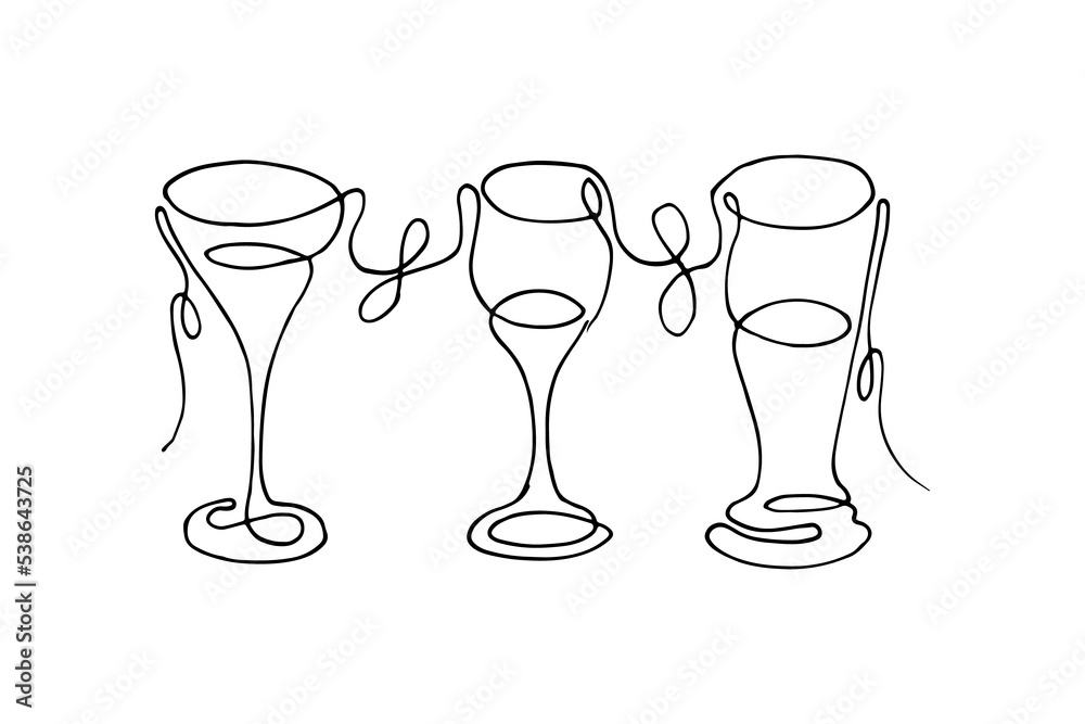 continuous line drawing of exotic cocktail drinks. Vector doodle Stock ...