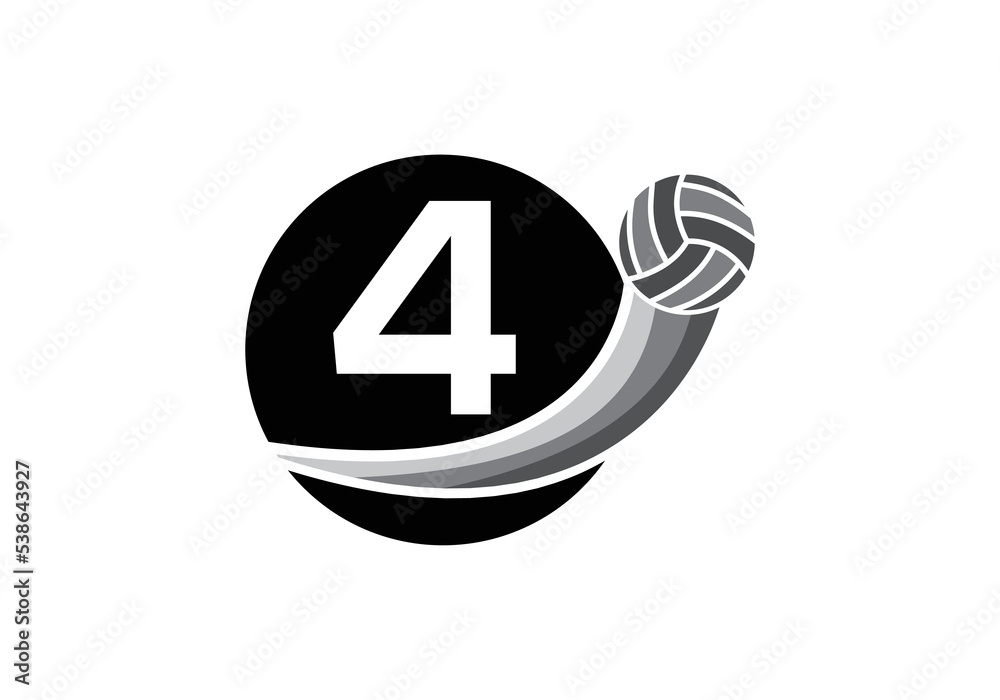 Letter 4 Volleyball Logo Design For Volleyball Club Symbol Vector ...