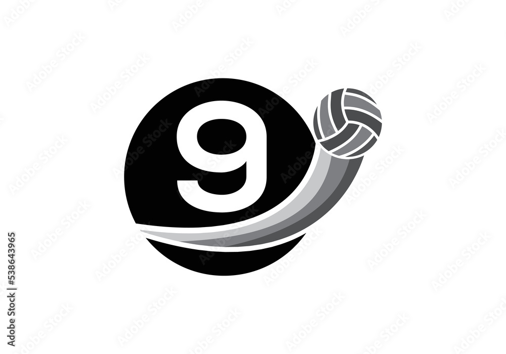 Letter 9 Volleyball Logo Design For Volleyball Club Symbol Vector ...