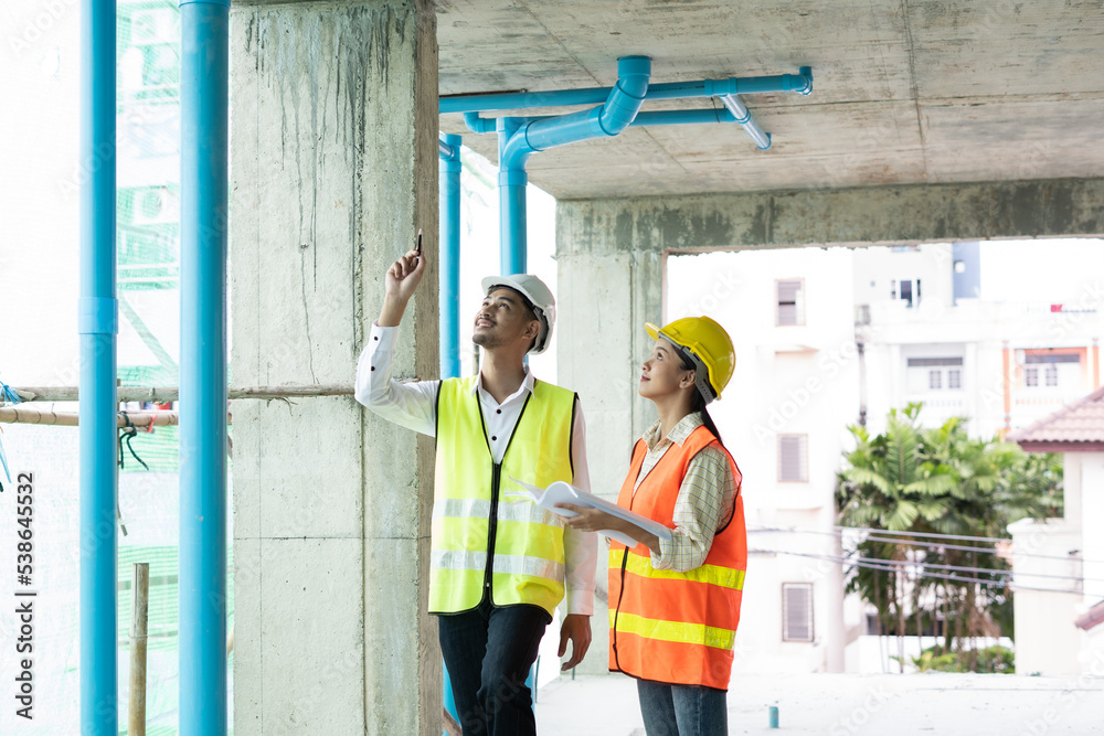 Worker or inspector is checking house inspect and audit problem point ...