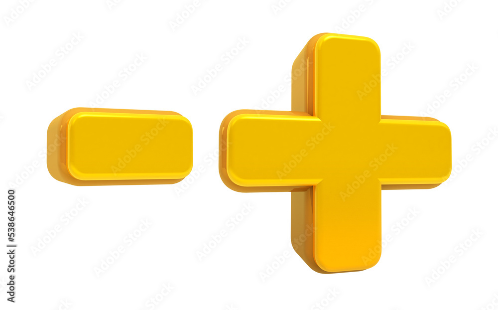 Plus minus 3d isolated on white background. Golden Plus minus 3d. Plus ...