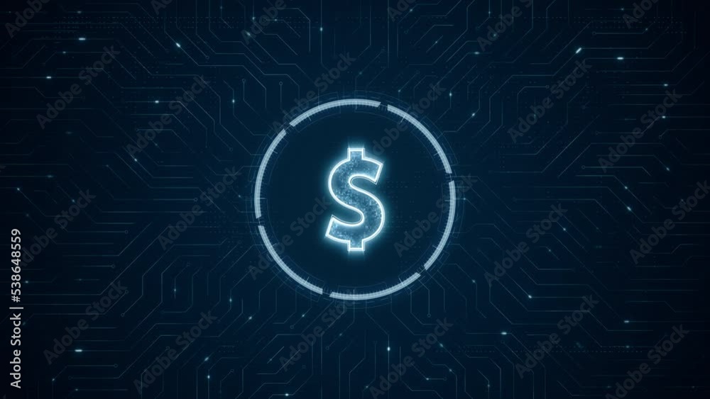 Motion graphic of Blue digital money logo and futuristic technology ...