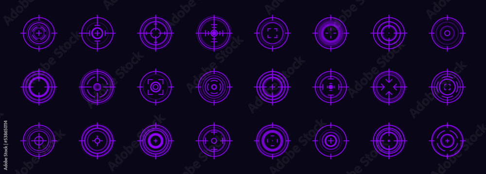 Target aim icon set. Crosshair or sight icons. Aiming to bullseye signs ...