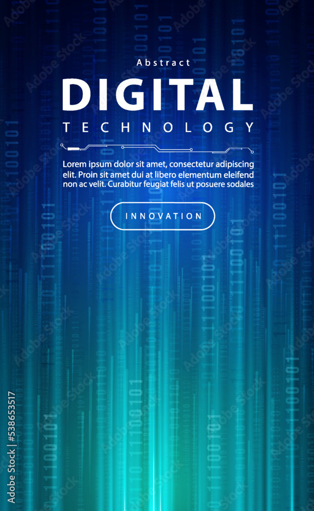 Digital technology banner green blue background, cyber technology ...